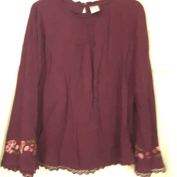 Time and Tru | Tops | Burgandy Bohemium Blouse | Poshmark